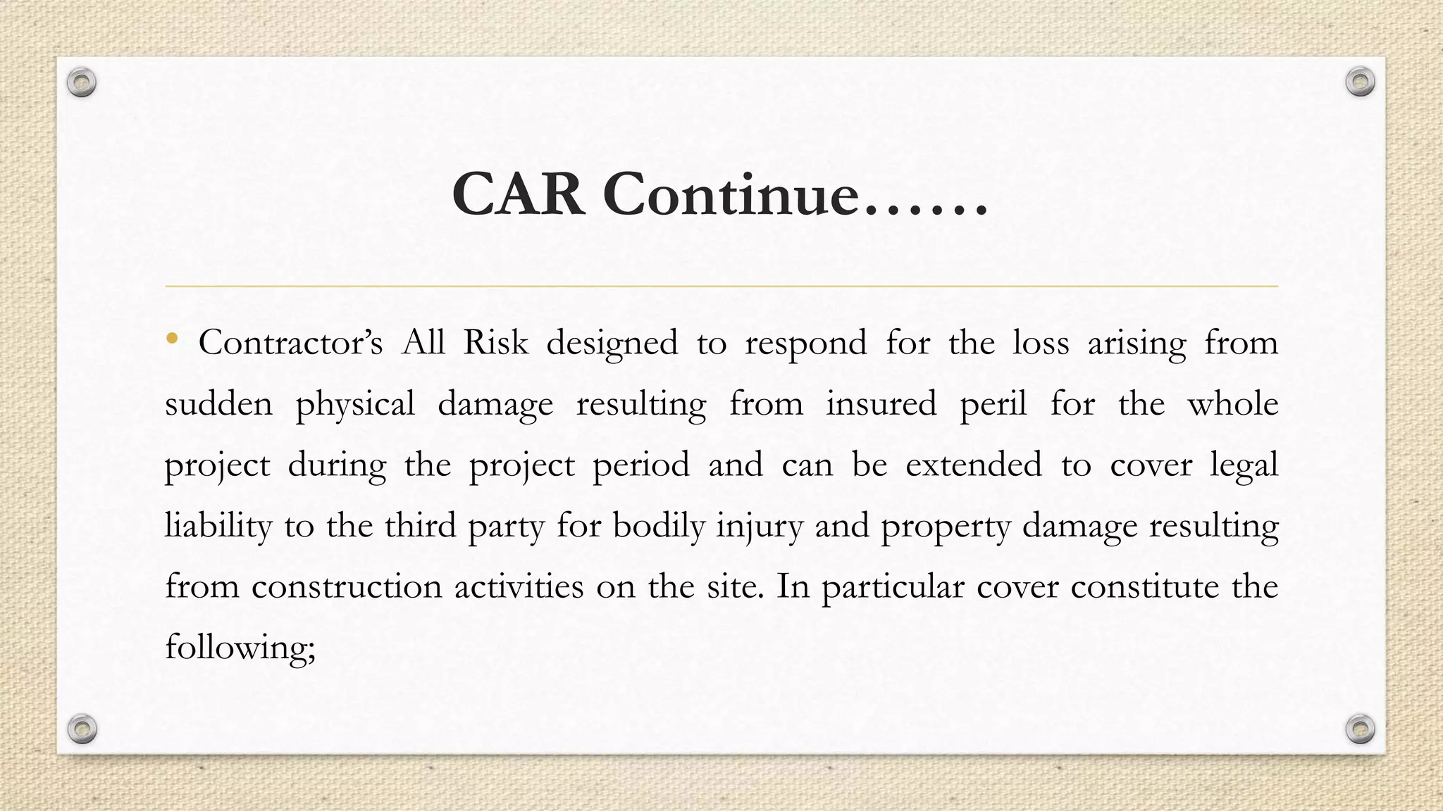 Contractors all risk insurance | PPTX