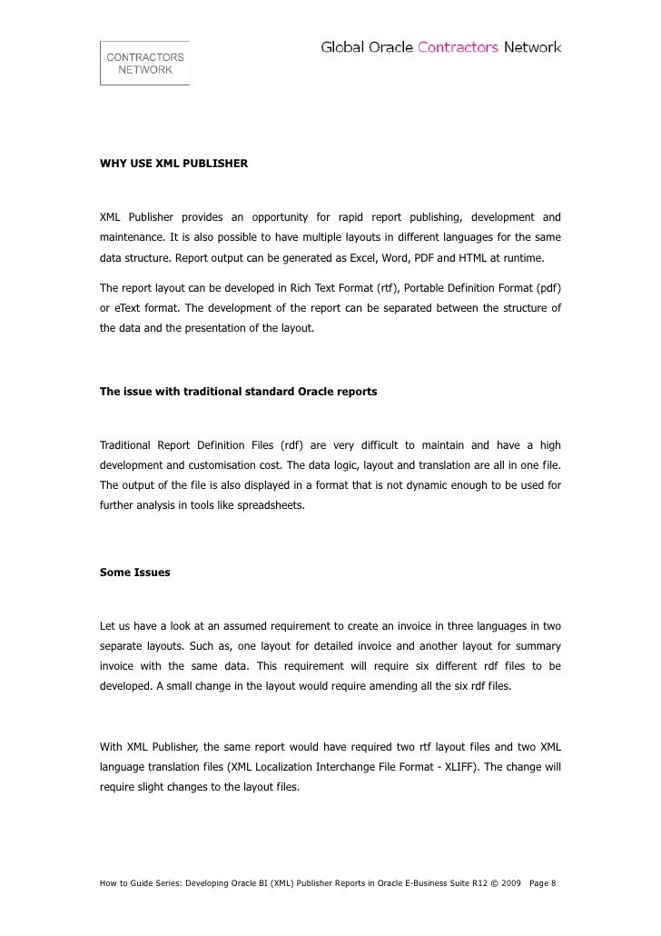 Contractors Network Developing Oracle Bi Xml Publisher