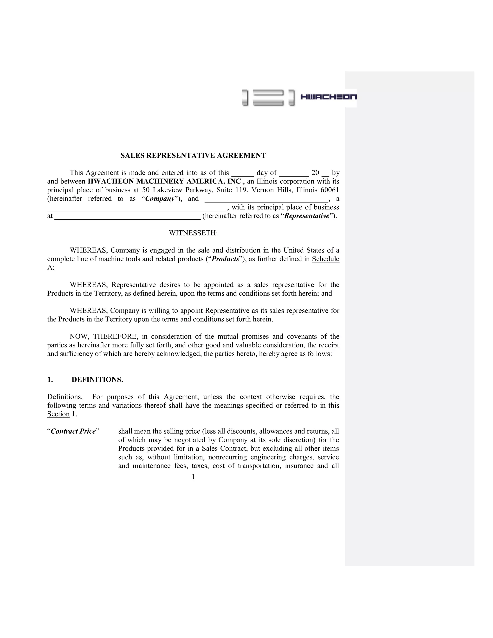 Contract sales representative agreement | PDF