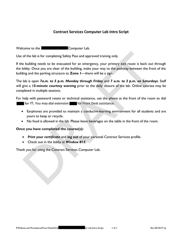 Computer and Evacuation Lab Script | PDF