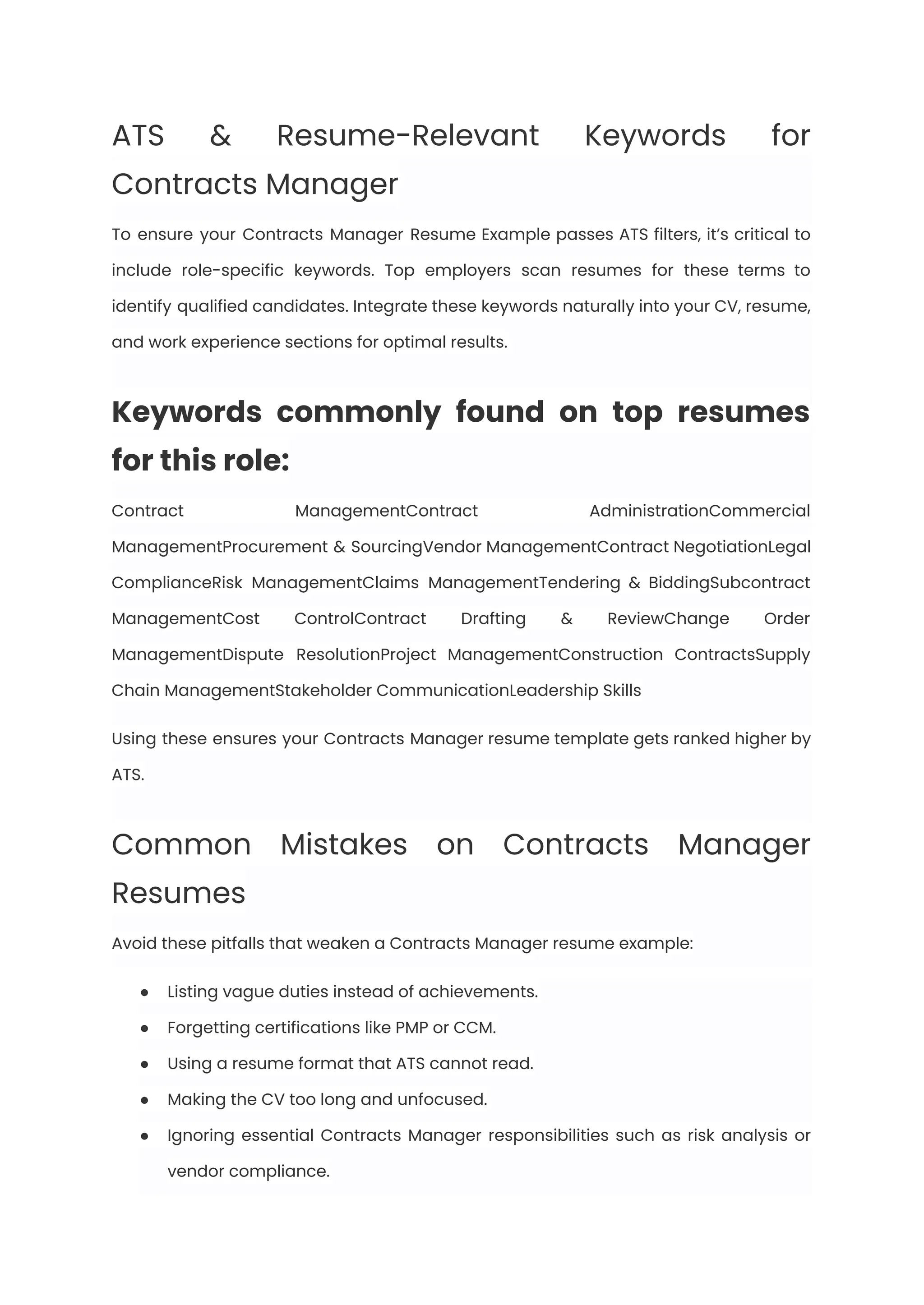 Contracts Manager Resume Examples & Writing Guide for 2025 | PDF