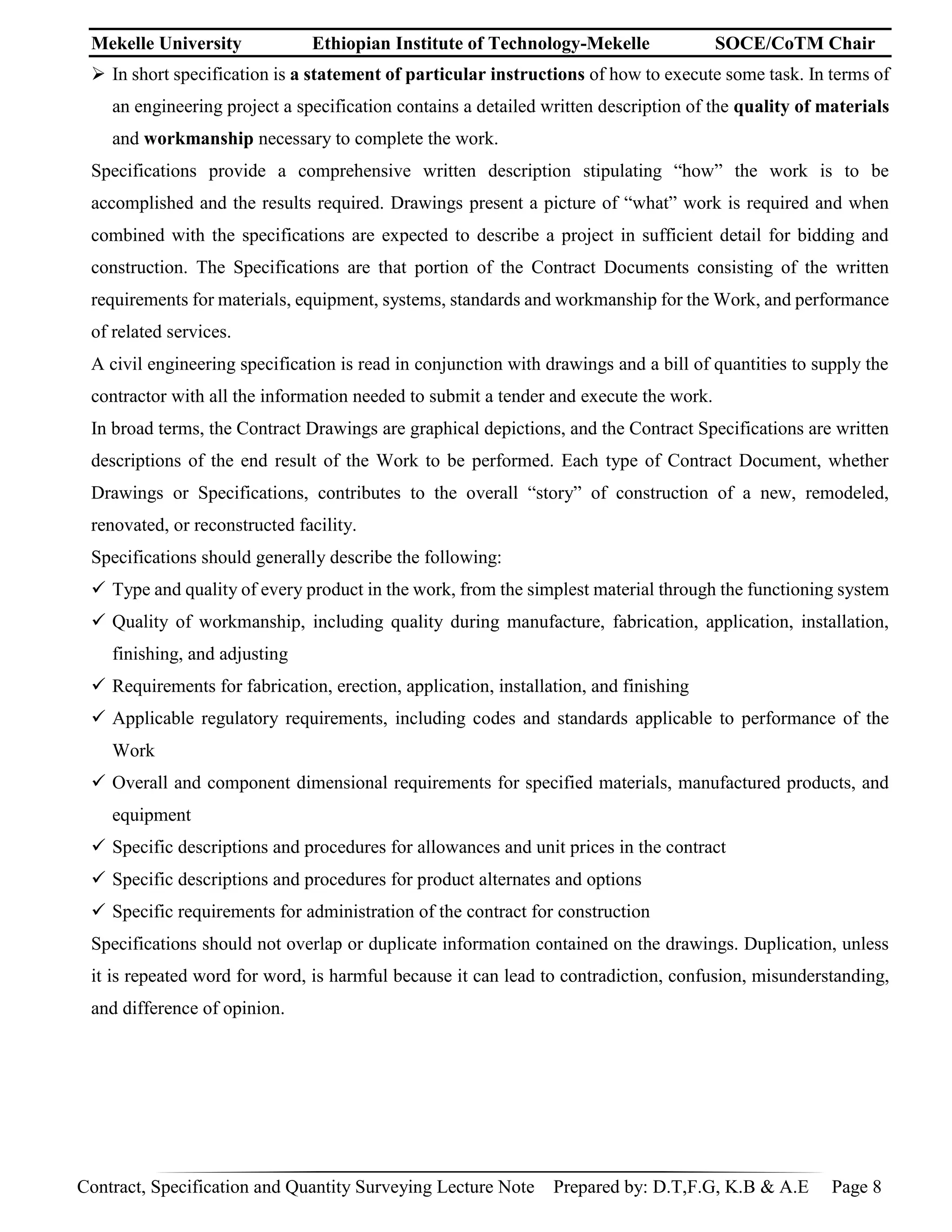 Contract Specification and Quantity Surveying.docx