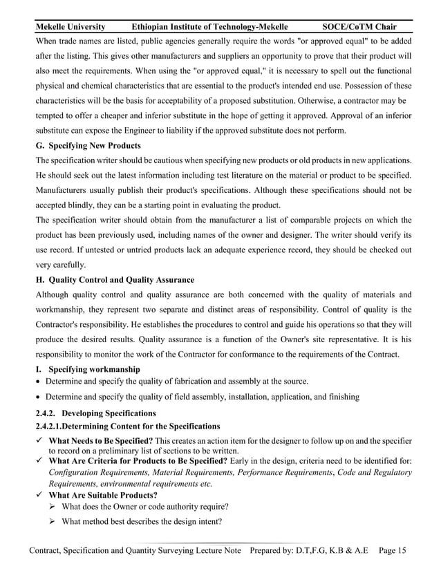 Contract Specification and Quantity Surveying.docx