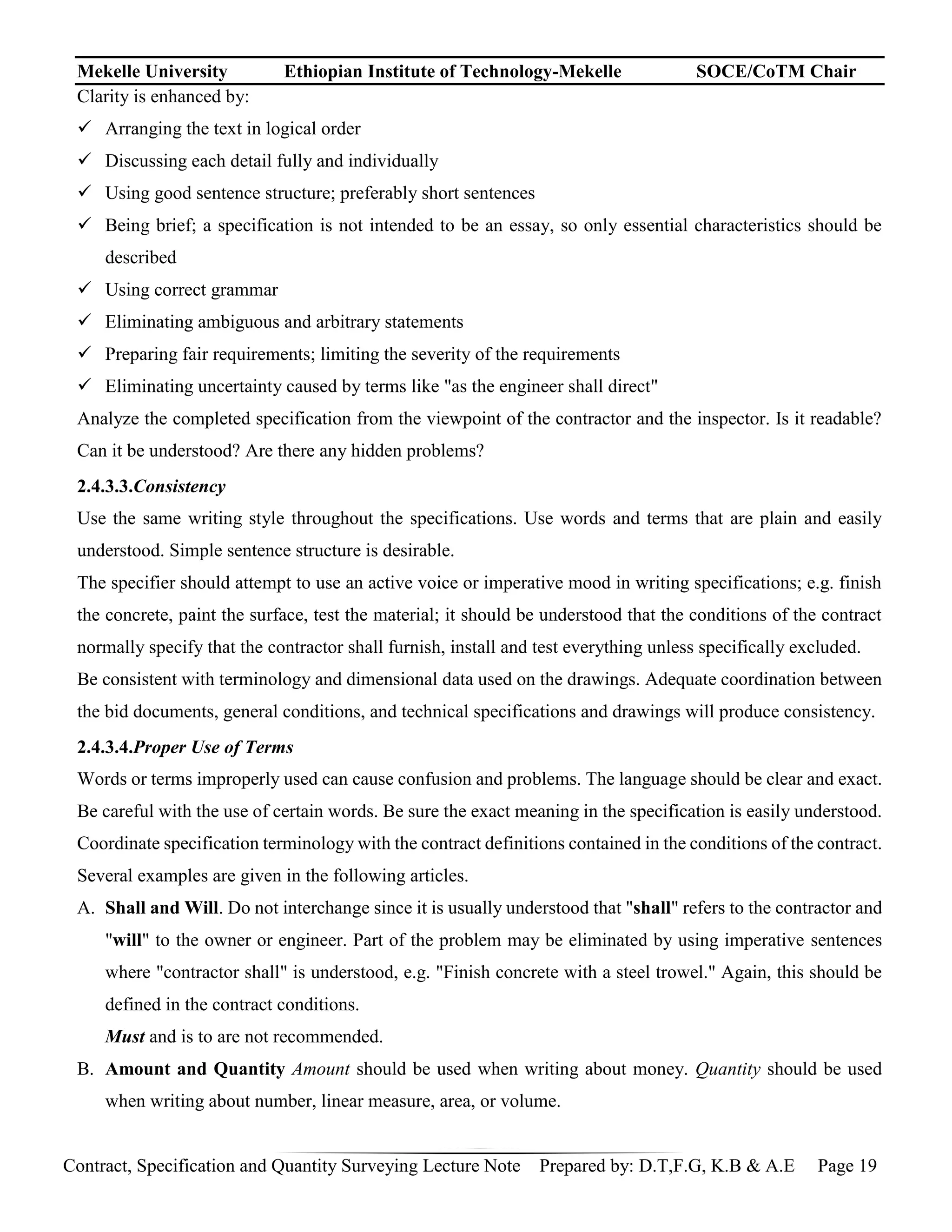 Contract Specification and Quantity Surveying.docx