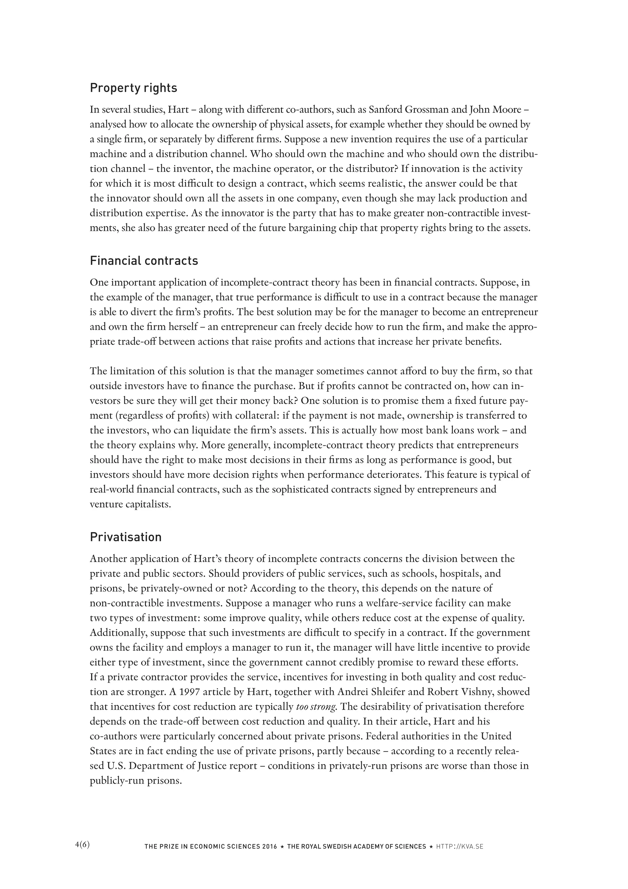 Contract Theory - The Nobel Prize in Economic Sciences 2016 | PDF