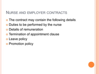 Contractual arrangements in nursing | PPTX