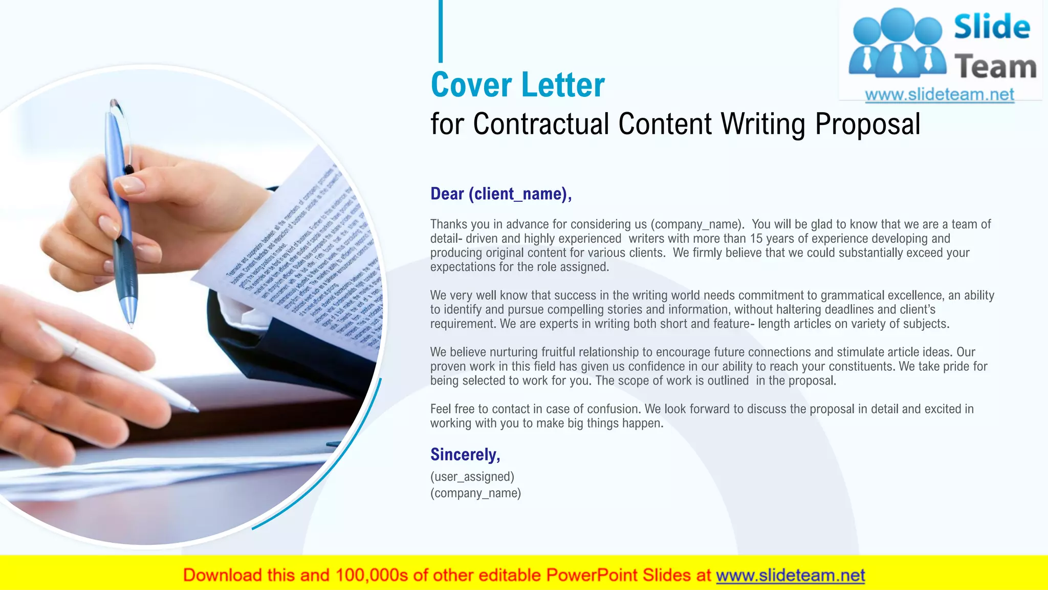 Contractual Content Writing Proposal PowerPoint Presentation Slides | PPT