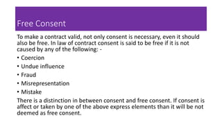 Contractual performance, misrepresentation, undue influence. | PPTX