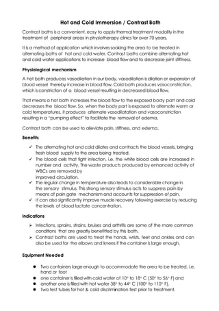 Contrast Bath Therapy - Physiotherapy - Dr Rohit Bhaskar | PDF