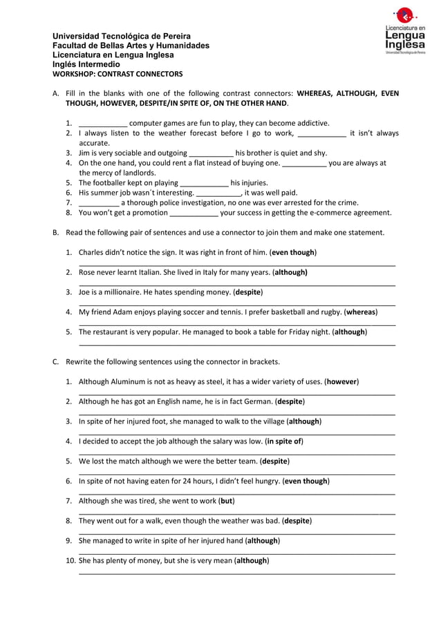 Contrast connectors (workshop) | PDF