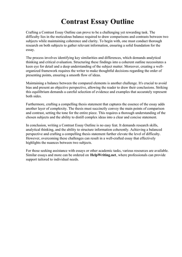 Contrast Essay Outline. 022 Compare And Contrast Essay Outline Template ...