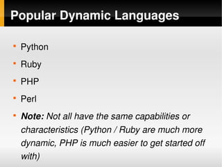 Contrasting Java And Dynamic Languages | PDF