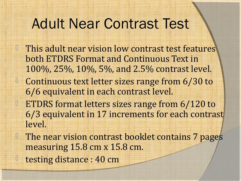 Contrast sensitivity 2 charts