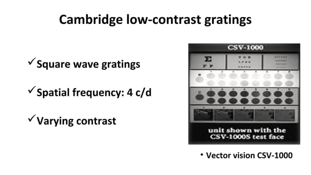 Contrast sensitivity, Clinical assessment of intra-ocular light scatter ...