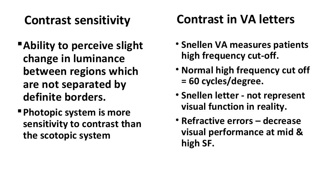 Contrast sensitivity, Clinical assessment of intra-ocular light