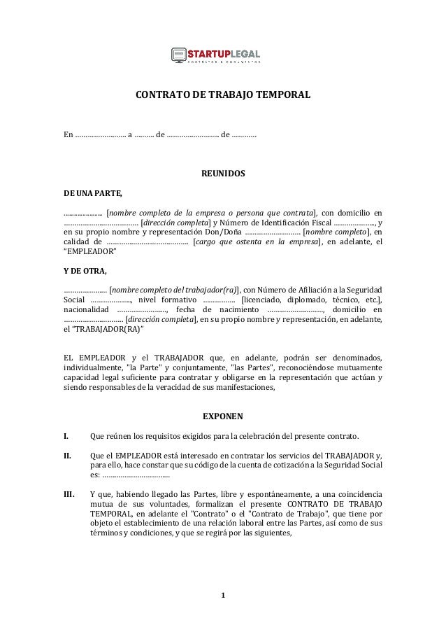 Contrato De Trabajo Ejemplos Y Formatos Word Y Pdf Para Imprimir Images
