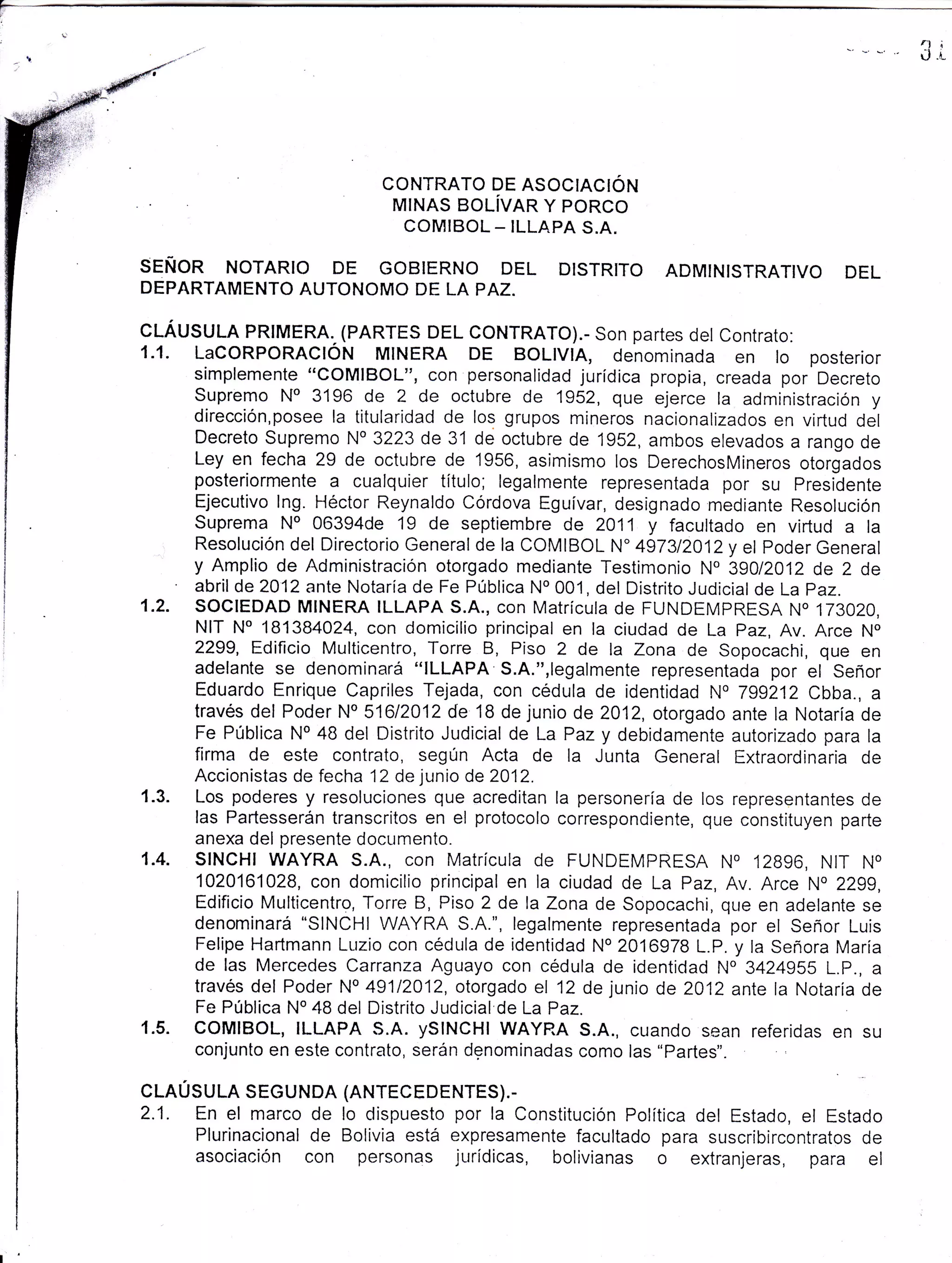 Contrato borrador de Asociación minas Bolivar y Porco Comibol Illapa | PDF