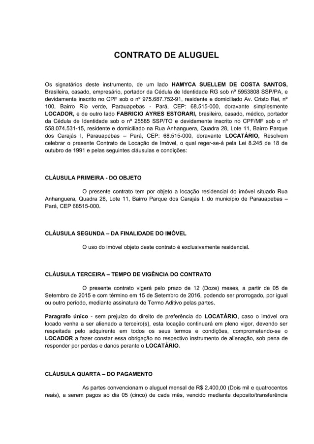 Contrato De Aluguel Pdf