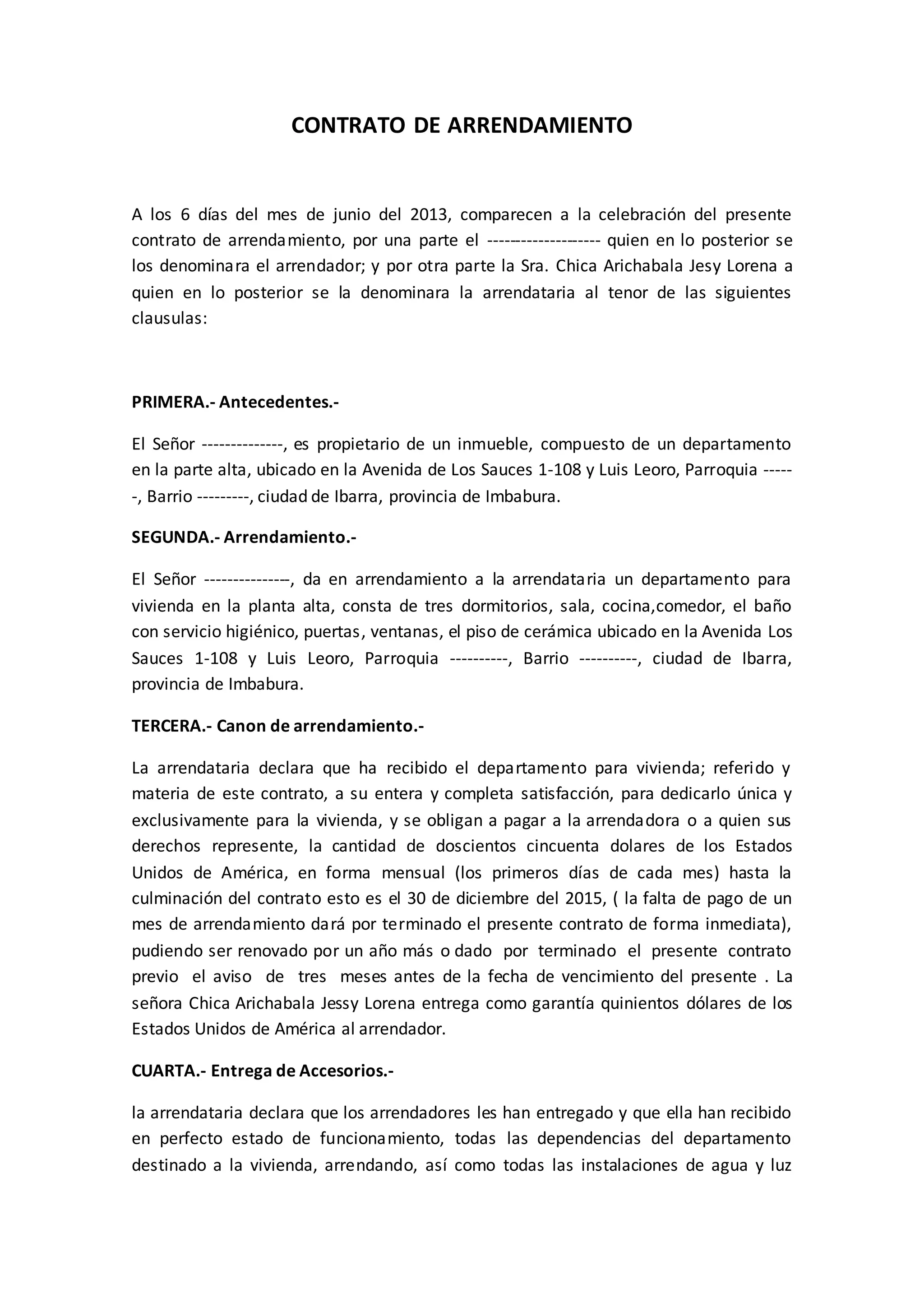 Modelo De Contrato De Alquiler De Vivienda En Word Actualizado