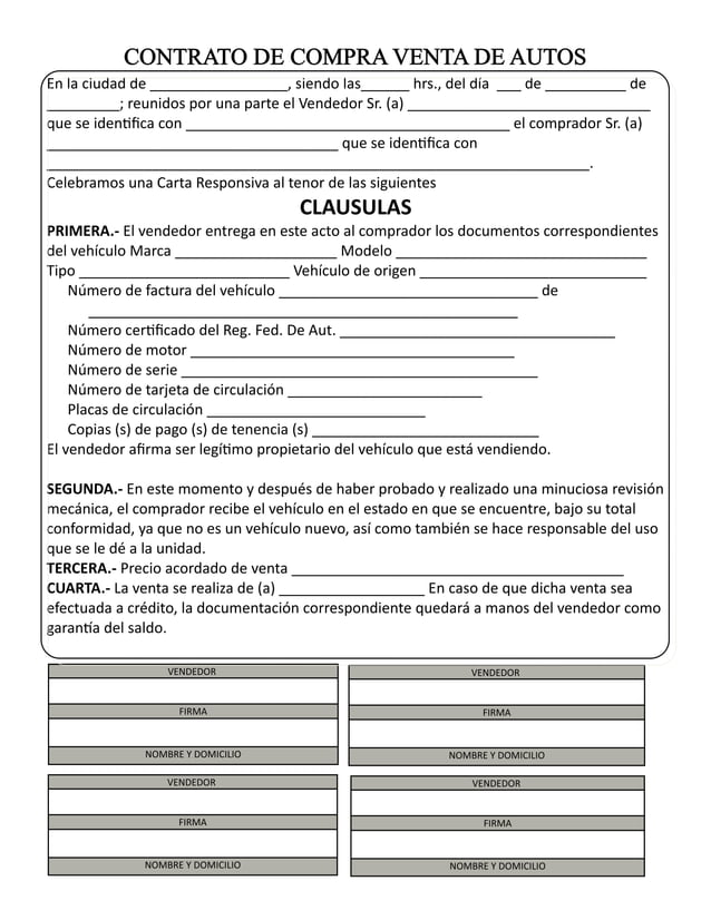 Contrato De Compra Venta De Autos Pdf