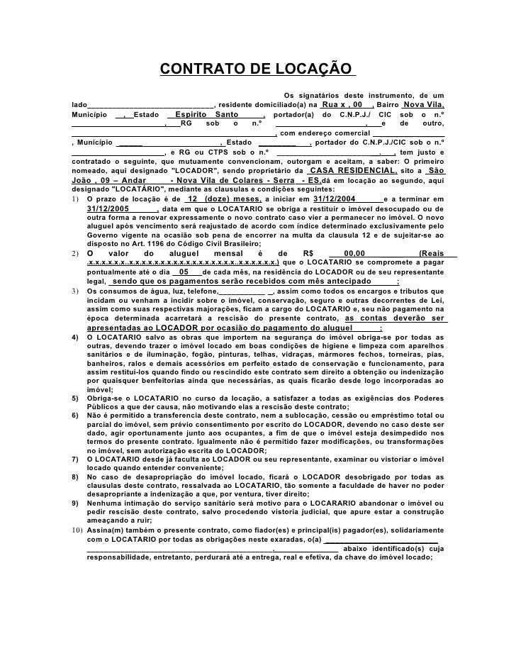 Contrato De Locação De Imóvel Residencial