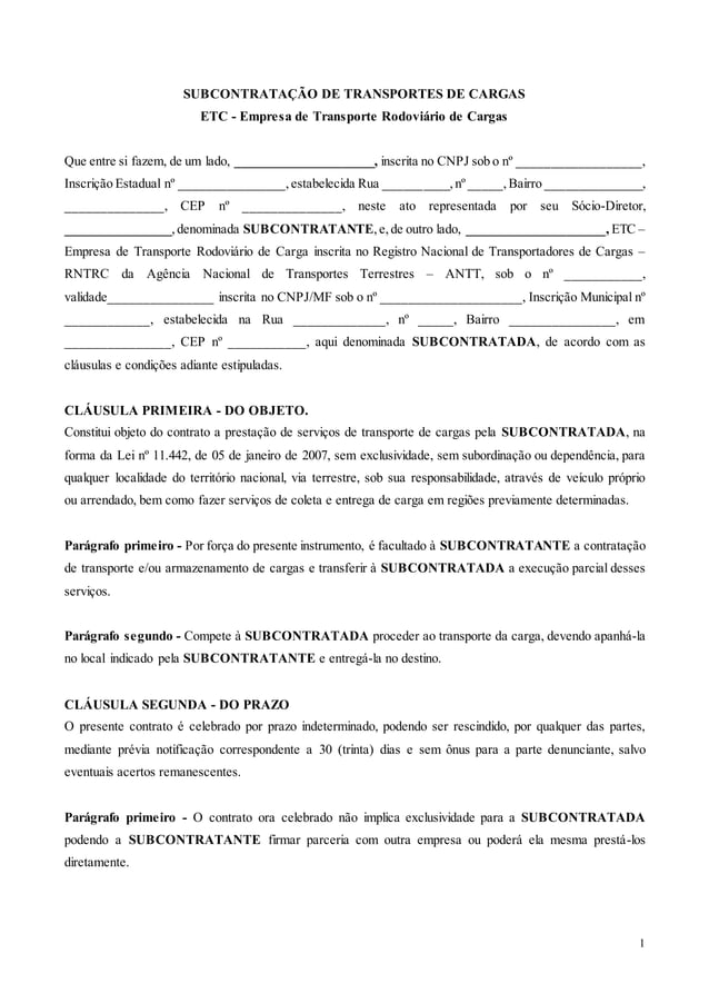 Contrato de subcontratação | PDF