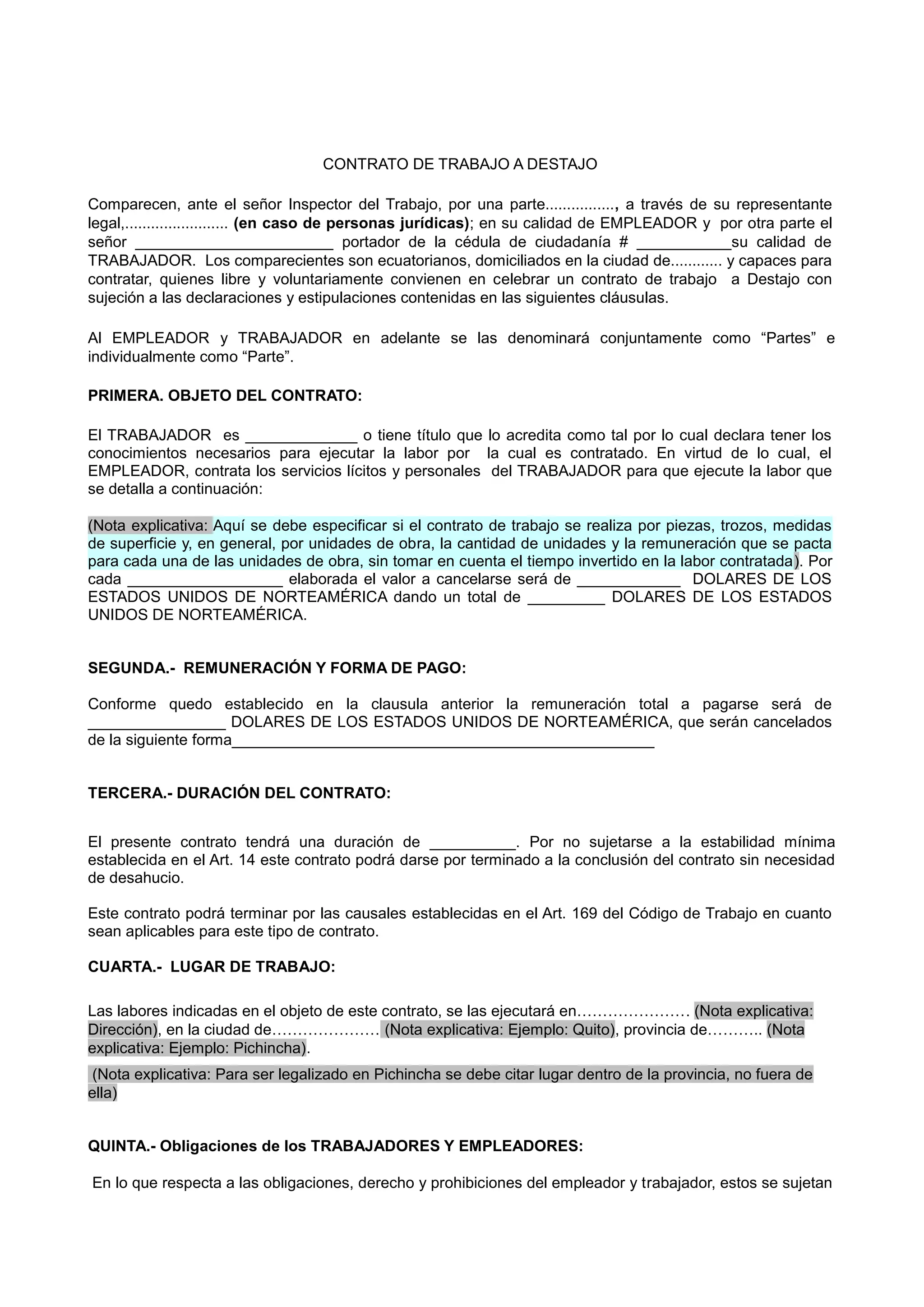 Contrato de trabajo a destajo | PDF