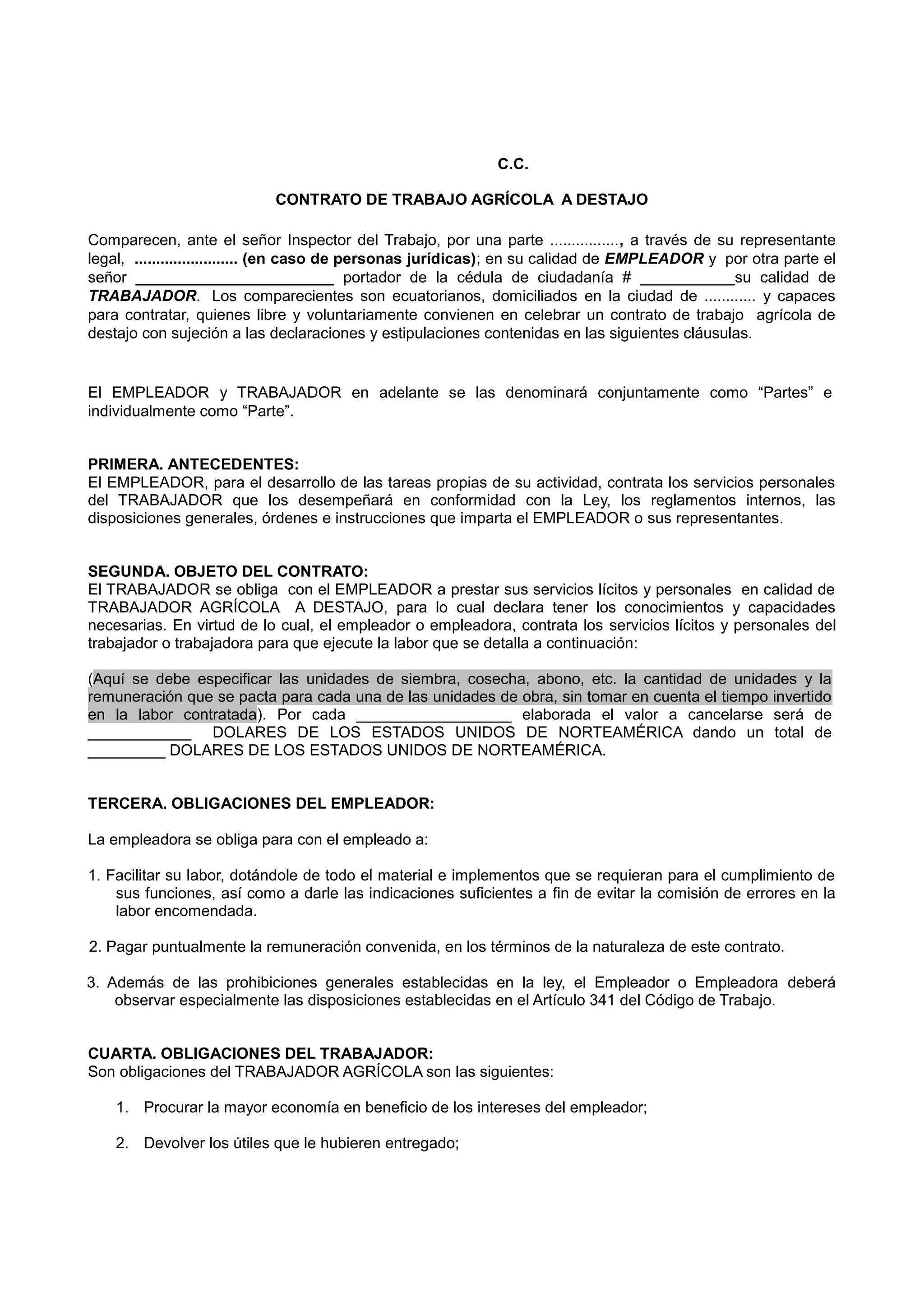 Contrato de trabajo a destajo | PDF