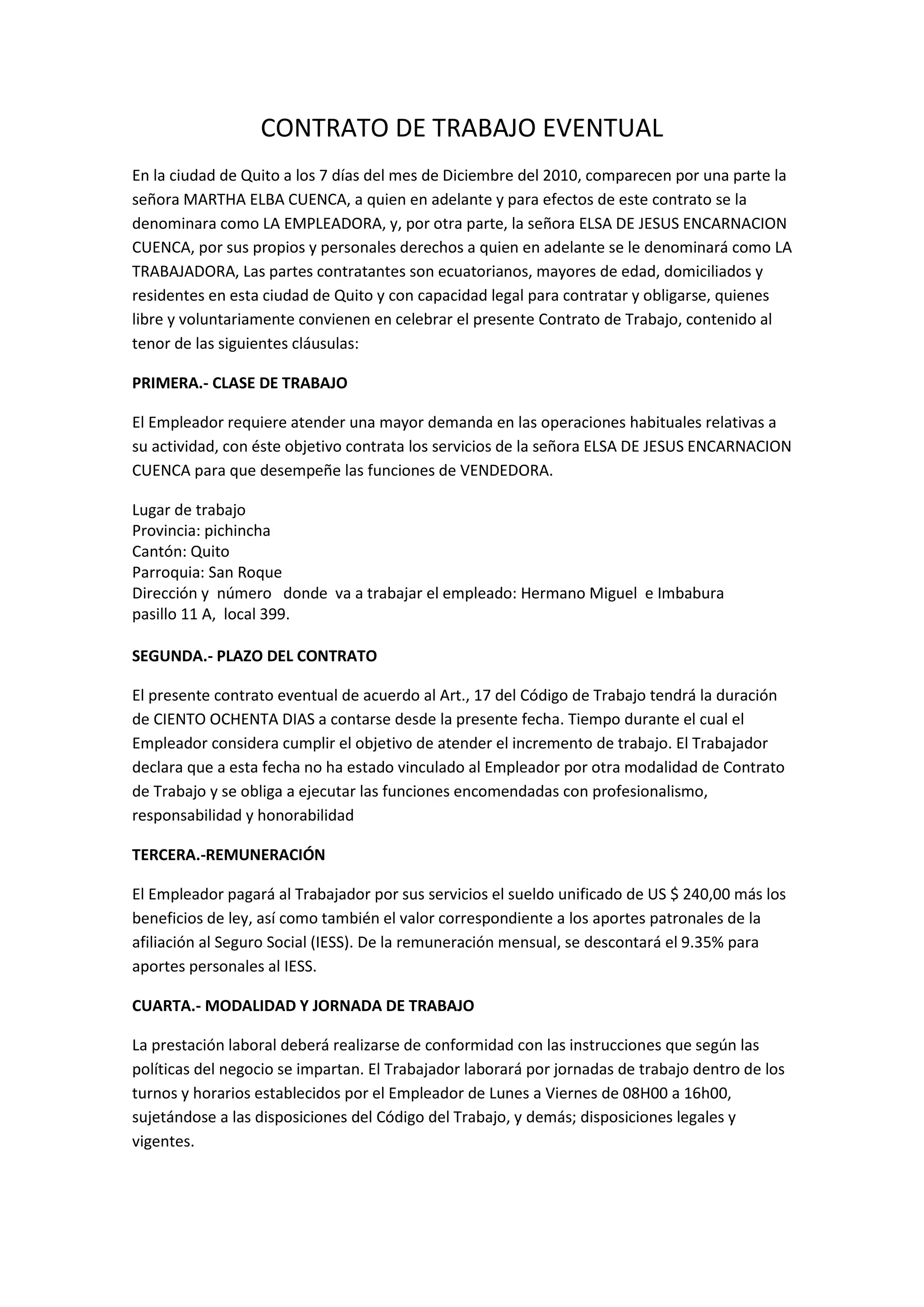 Contrato de trabajo eventual | DOCX