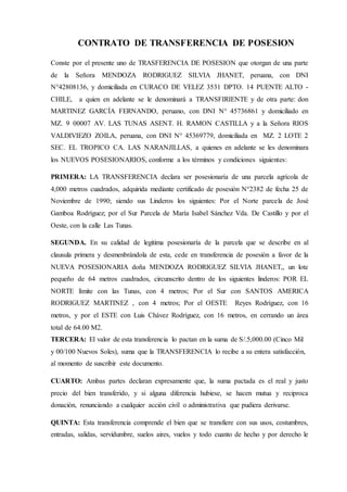 Contrato de transferencia de posesion | DOCX