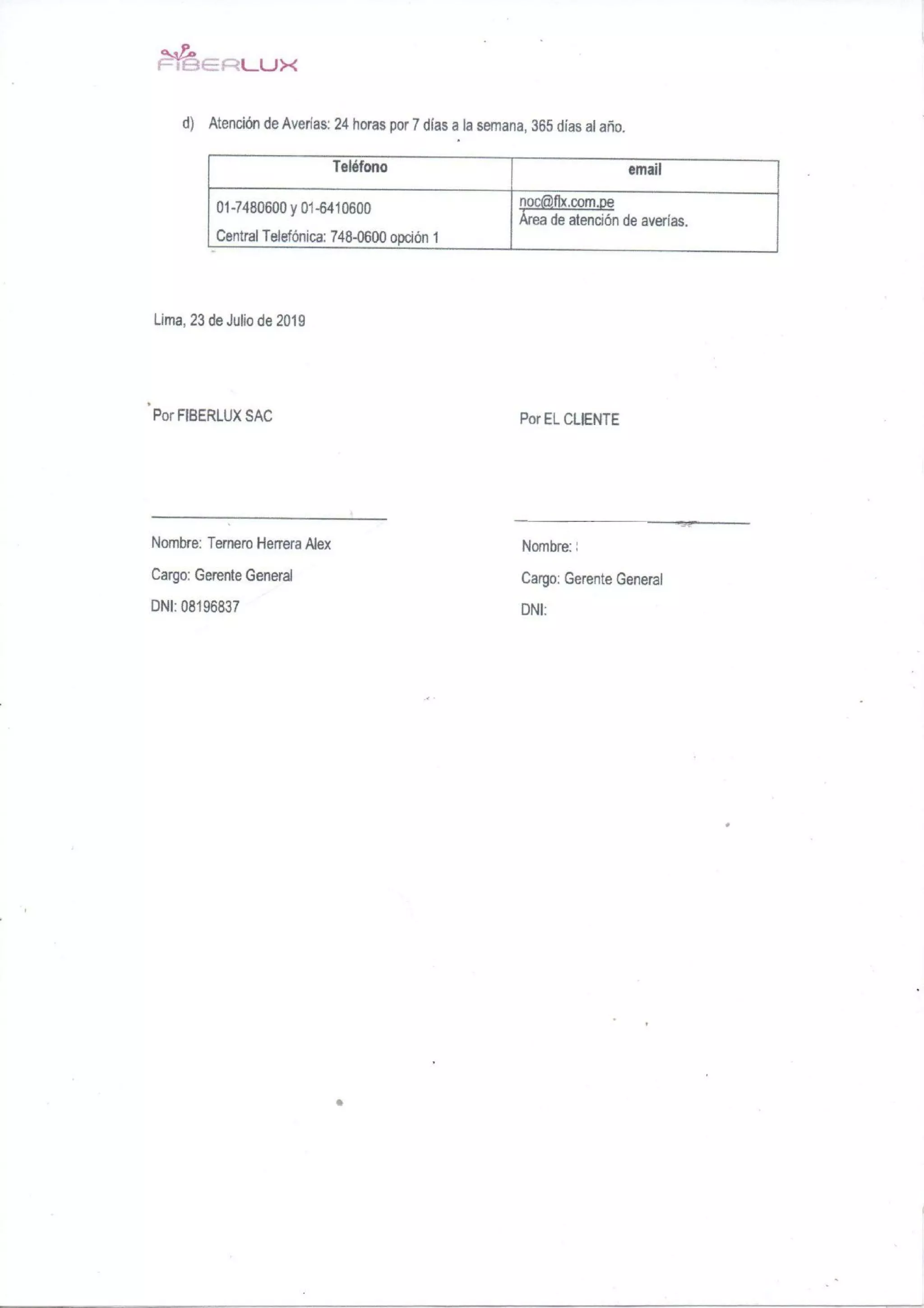Contrato fibra optica fiberlux 2019 | PDF