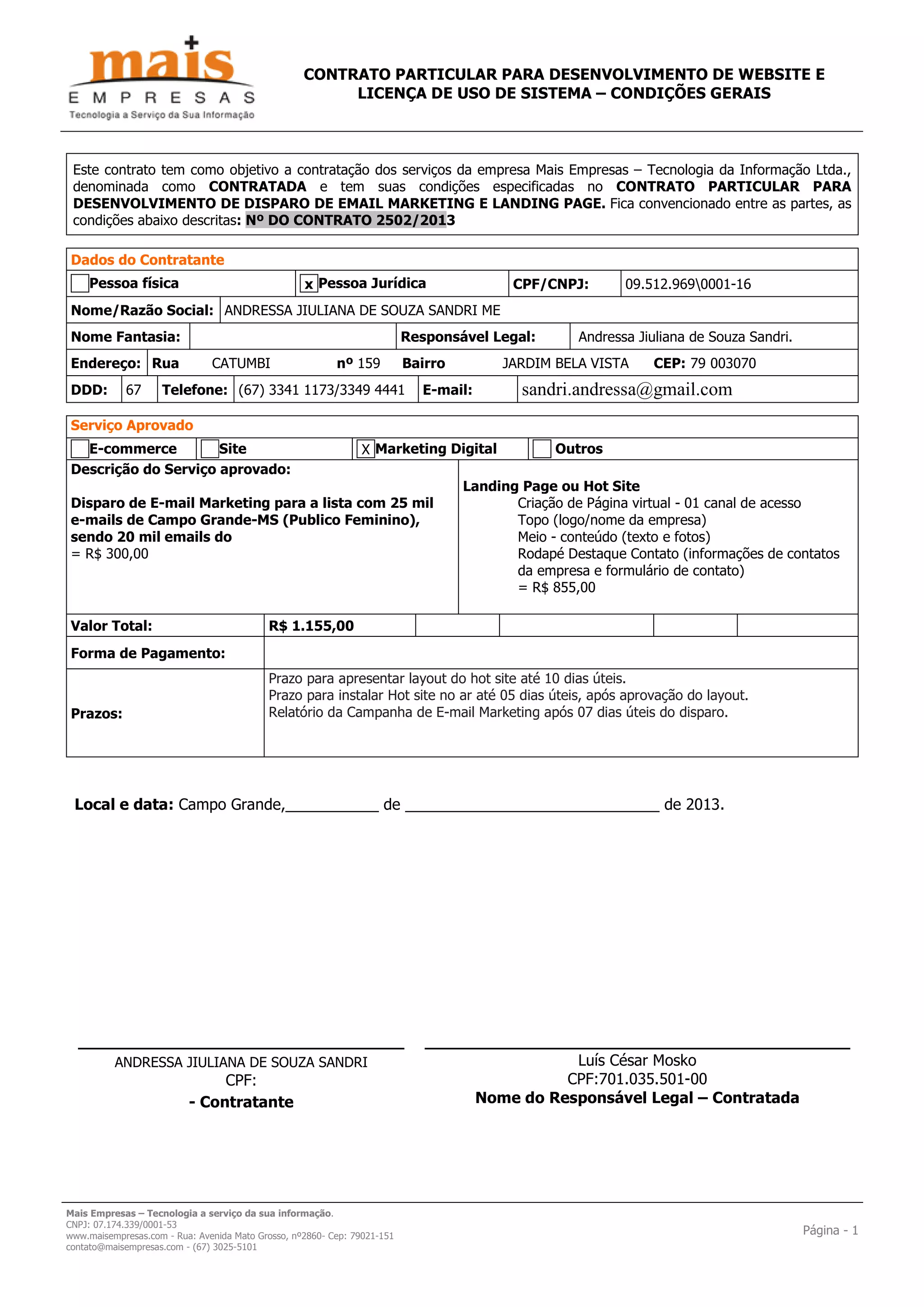 Contrato landing page e-mail mkt_ sweet | PDF