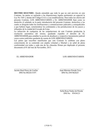 Ejemplo de Contrato privado de arrendamiento en el Peru | DOC