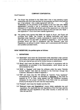 Hacking Team HT srl and israeli NICE System ltd. RCS supply agreement | PDF