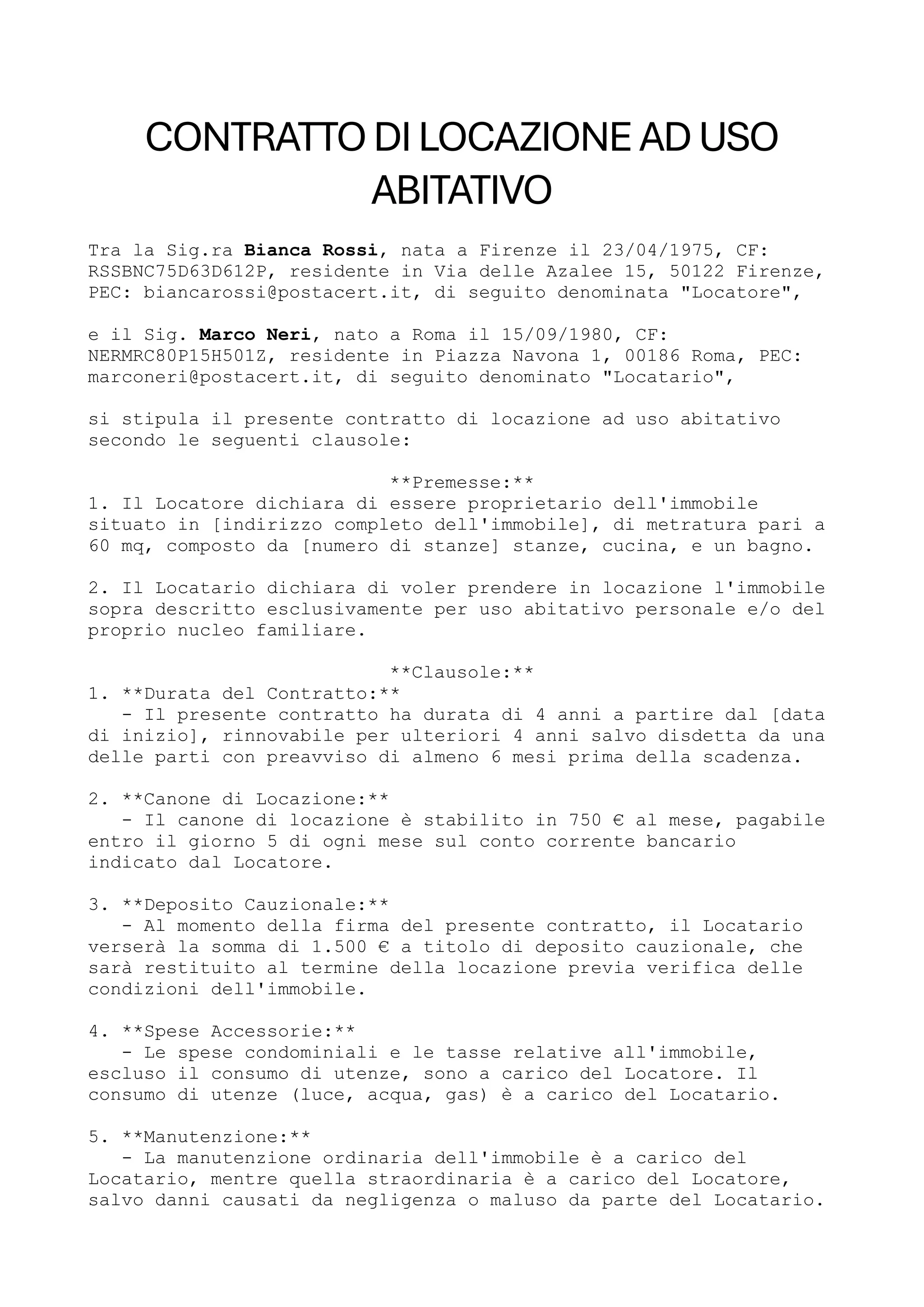 CONTRATTO DI LOCAZIONE AD USO ABITATIVO.pdf | Real Estate Renting and ...