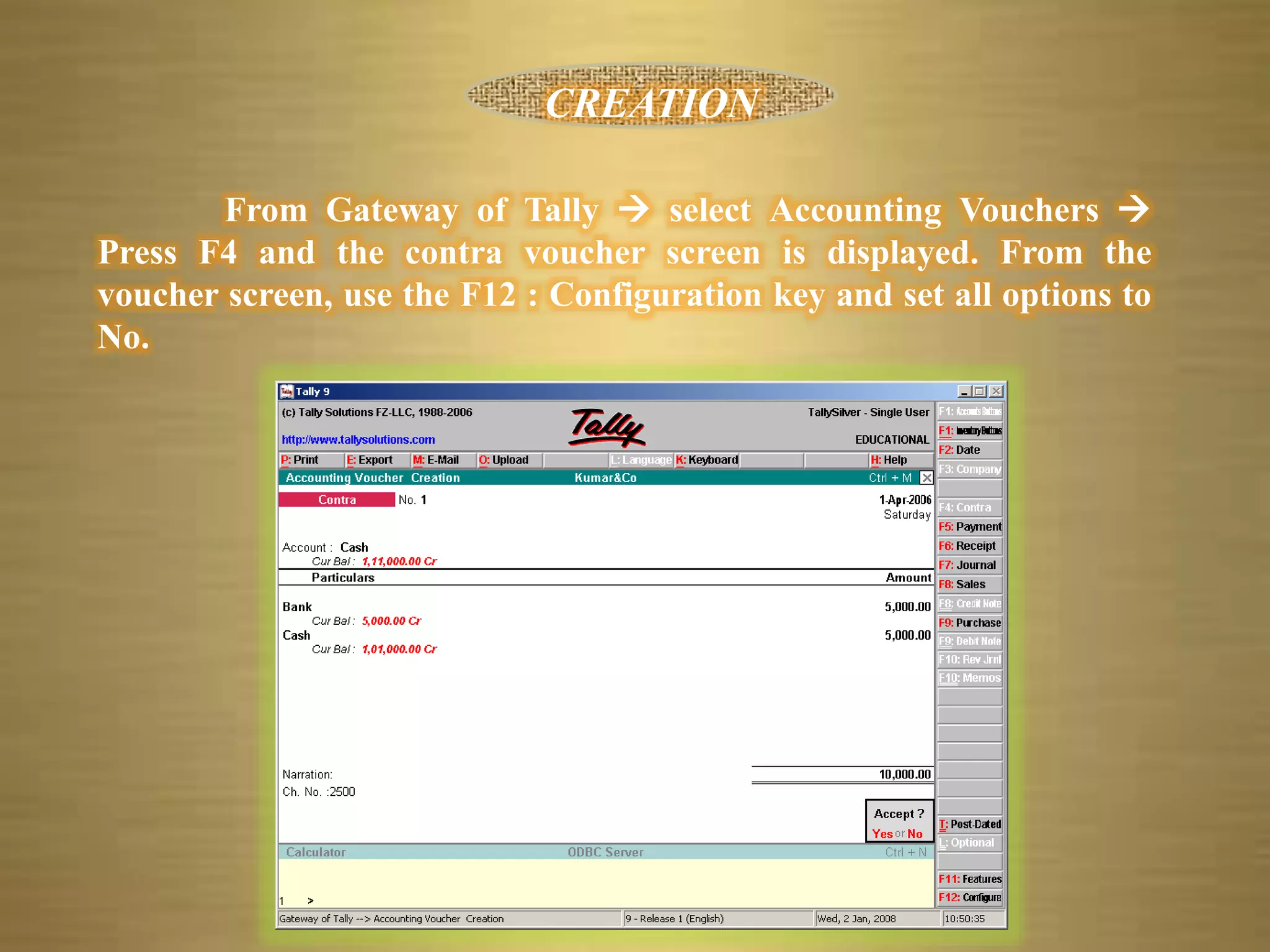 Contra Voucher in Tally - R.D.Sivakumar | PPTX