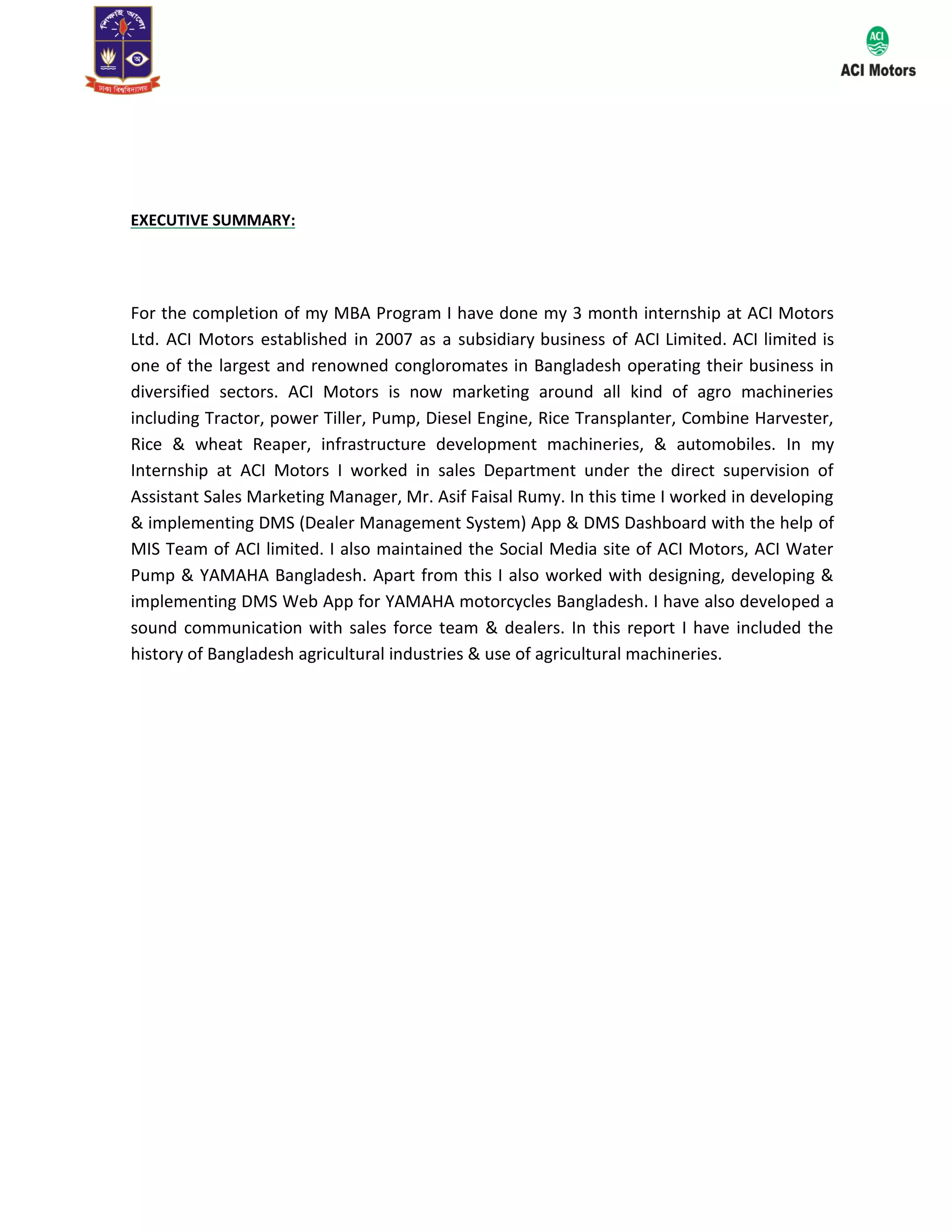 Contribution of ACI Motors to the agricultural development of ...