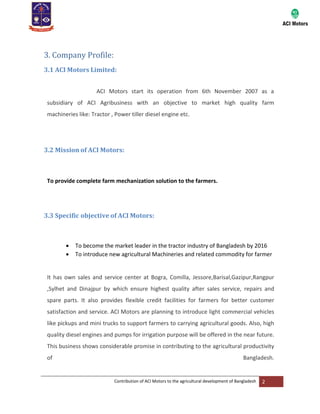 Contribution of ACI Motors to the agricultural development of ...