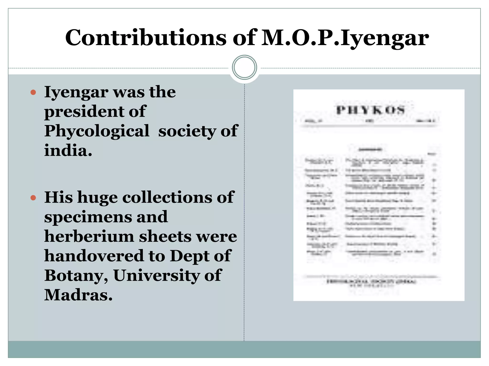 Contribution of indian phycologists in the development of phycology. | PPTX