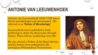 Contribution of Leeuwenhoek, Louis Pasteur, Robert Koch, Joseph Lister ...