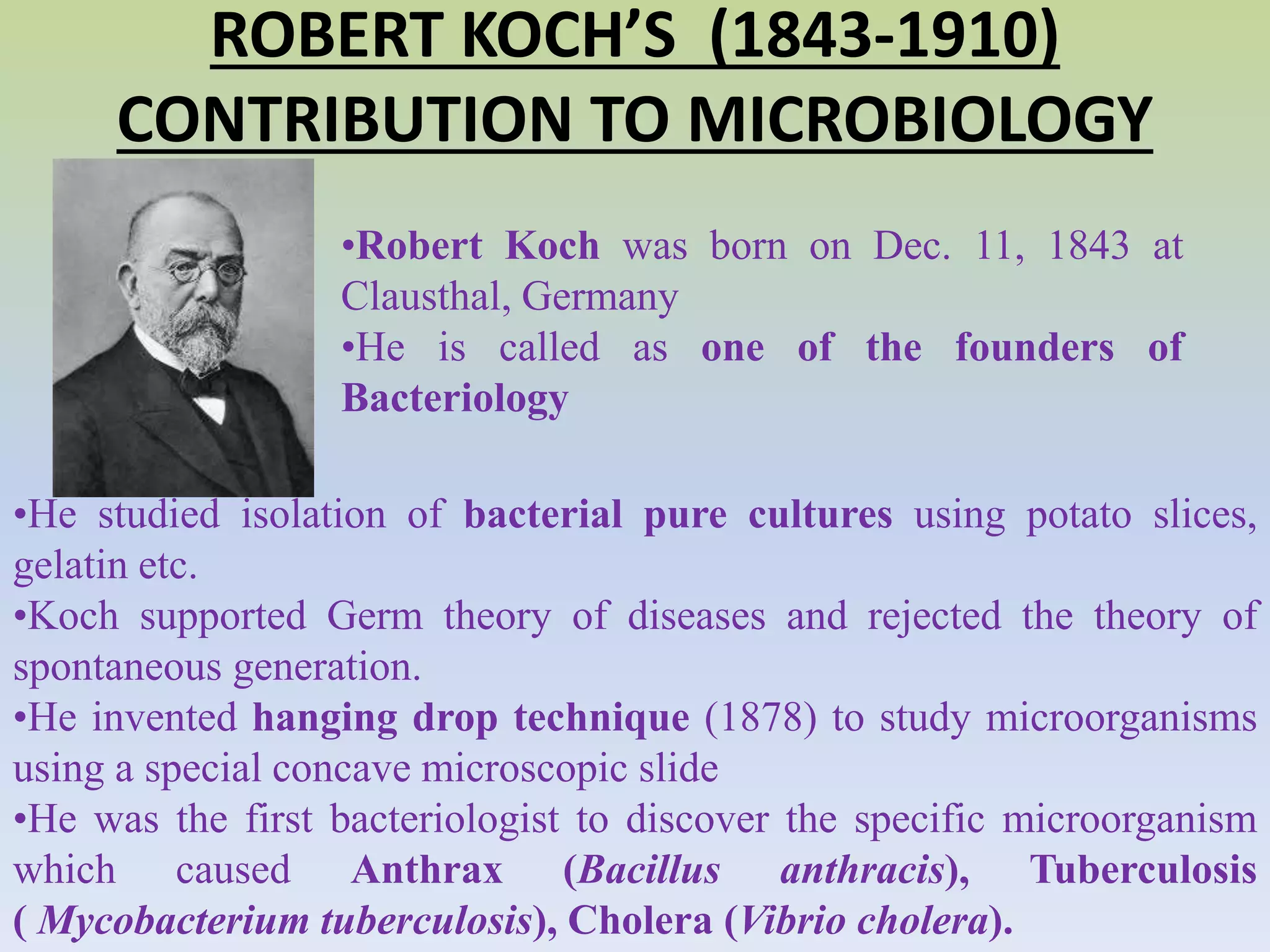 Key Contribution of Louis Pasteur and Robert Koch to Microbiology | PPTX