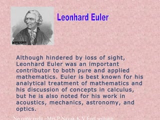 Leonhard Euler Mathematical Contributions