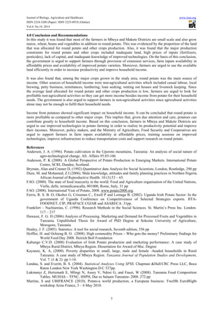 Contribution of round potato production to household income in mbeya ...