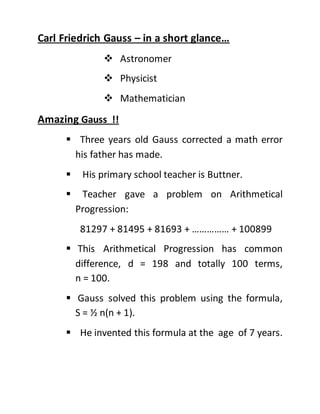 Carl Friedrich Gauss Formula