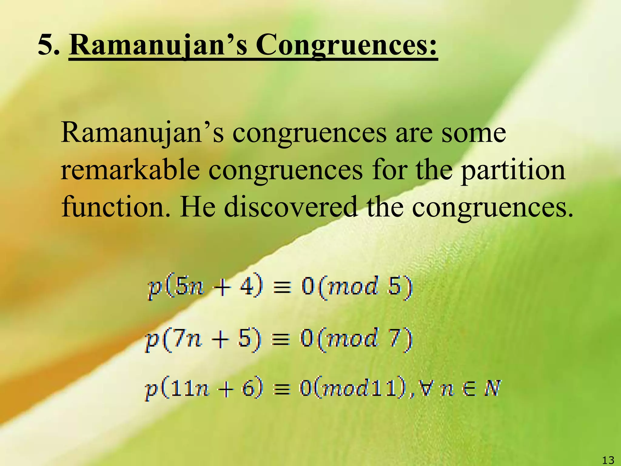 Contributions of Sreenivasa Ramanujan | PPTX