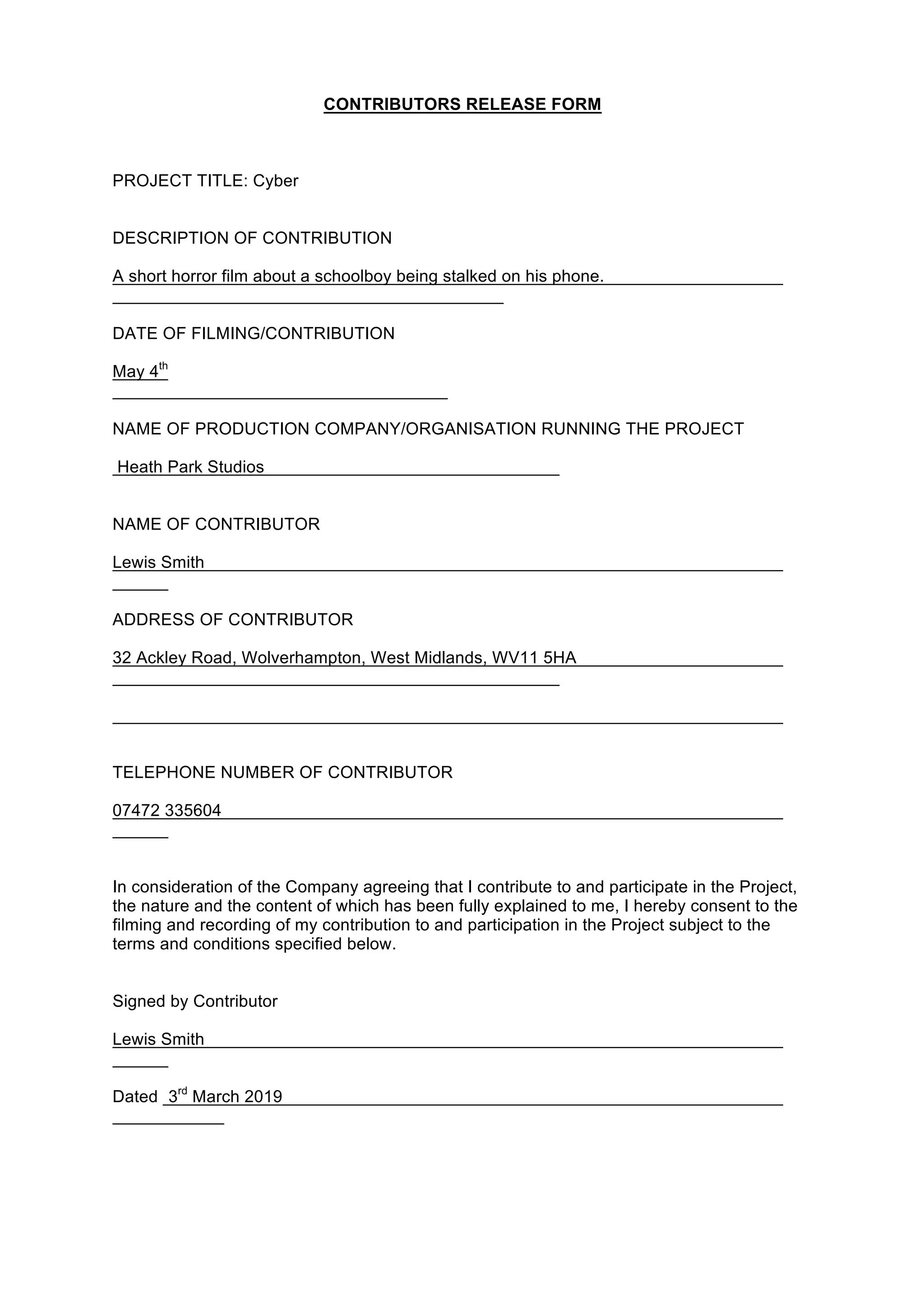 Contributor release form | PDF | Law