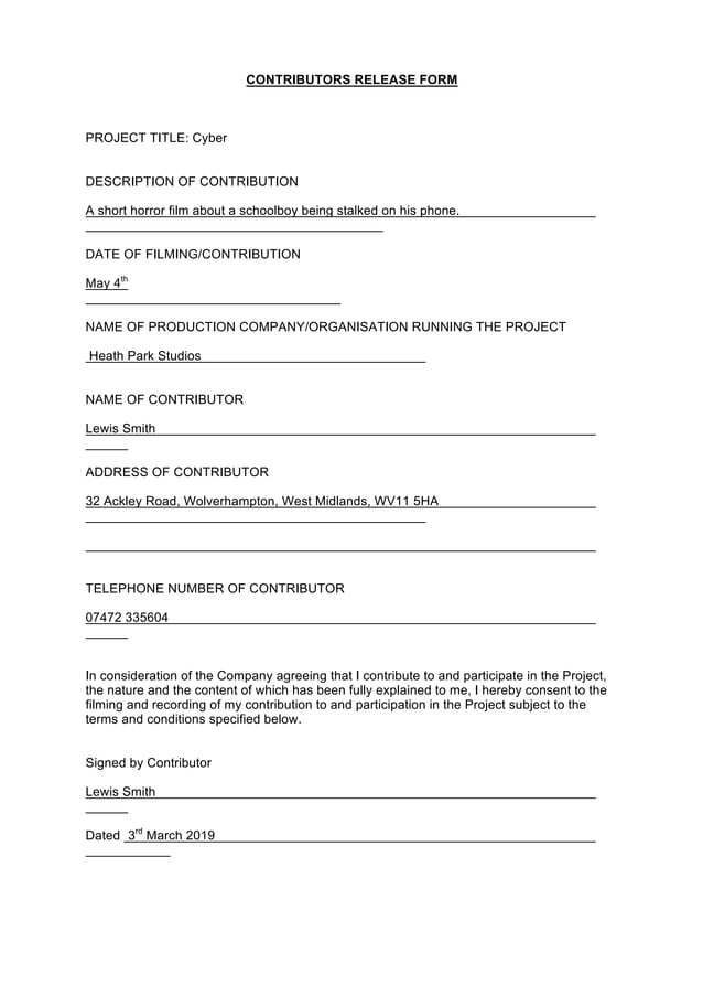 Contributor release form | PDF | Law