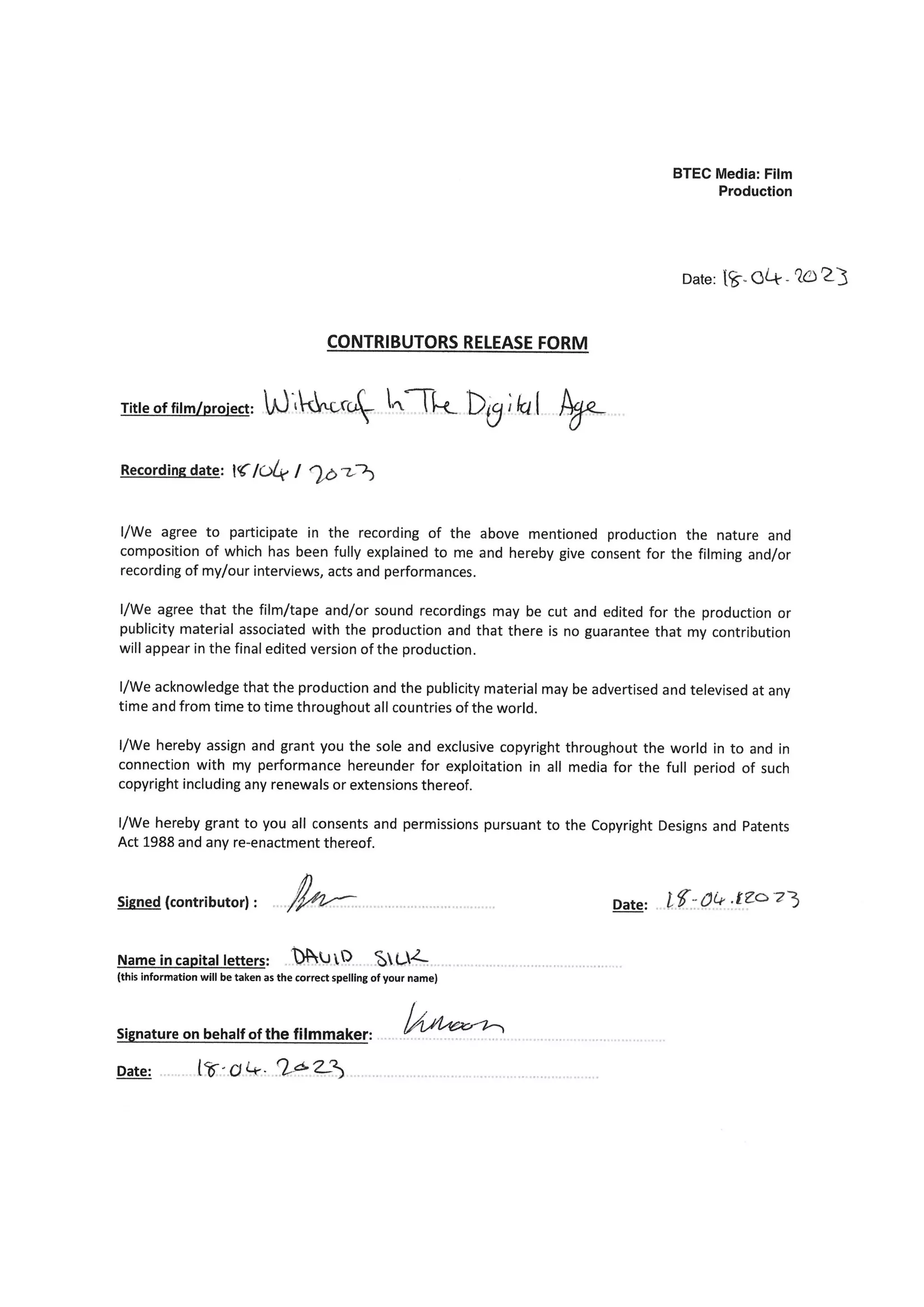 Contributor Release Form Bbc Pdf