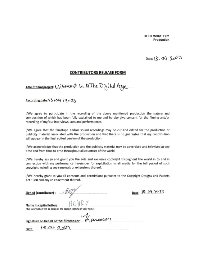 Contributor Release Form Bbc Pdf