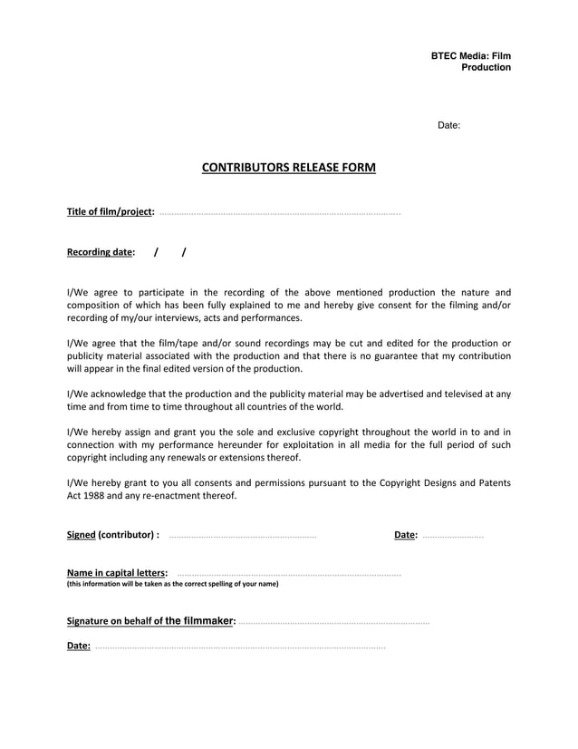 Contributor release form liv | PDF
